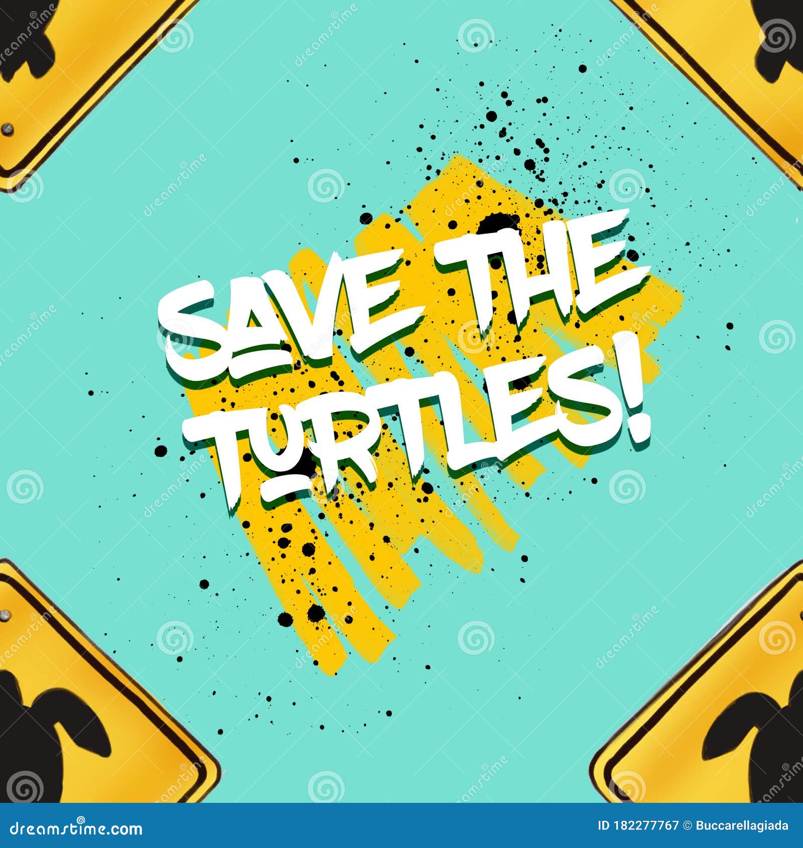 SAVE the TURTLES GRAFFITI YELLOW and BLUE SEAMLESS PATTERN Stock ...