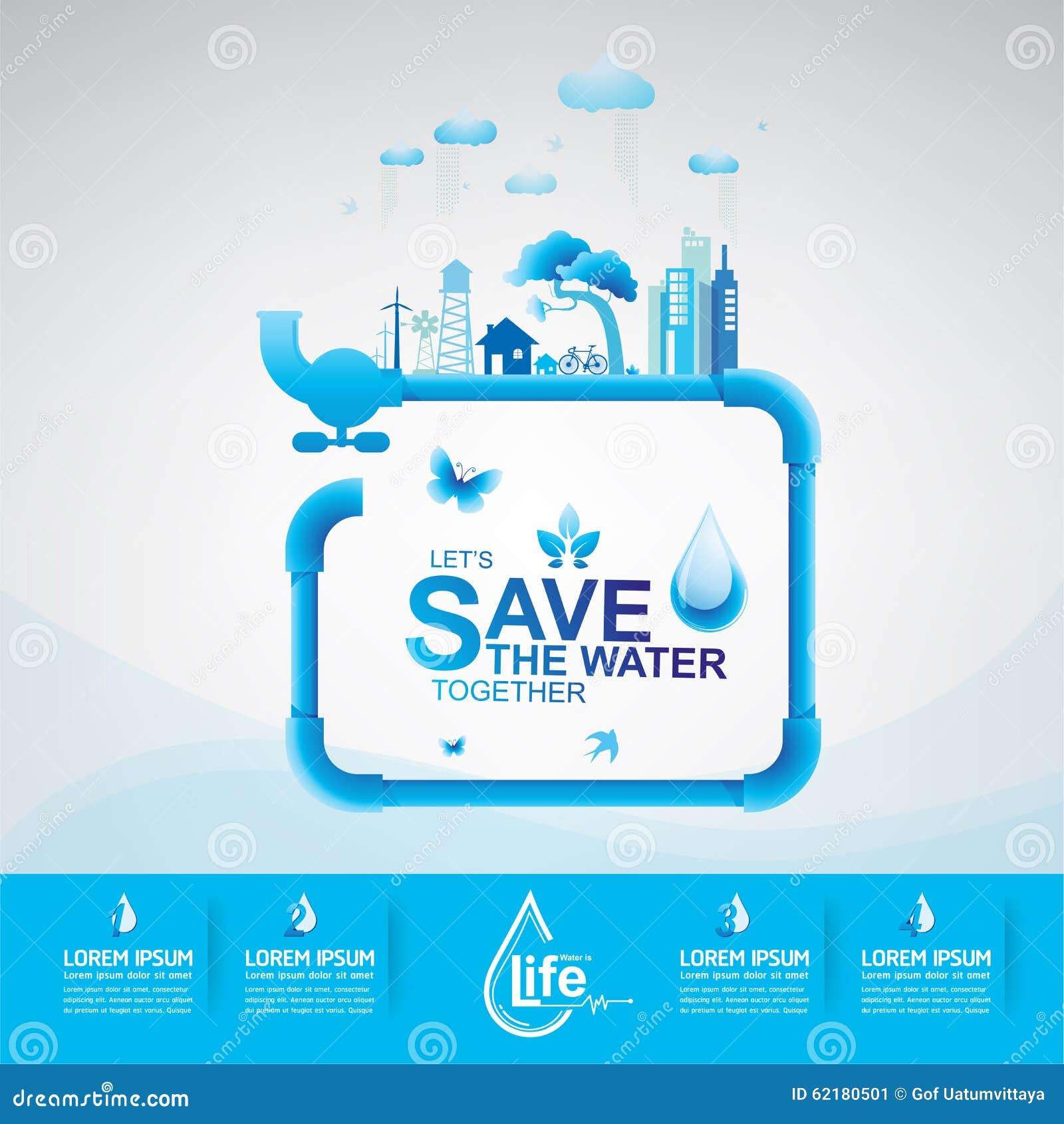 Save the Water Concept stock vector. Illustration of hand - 62180501
