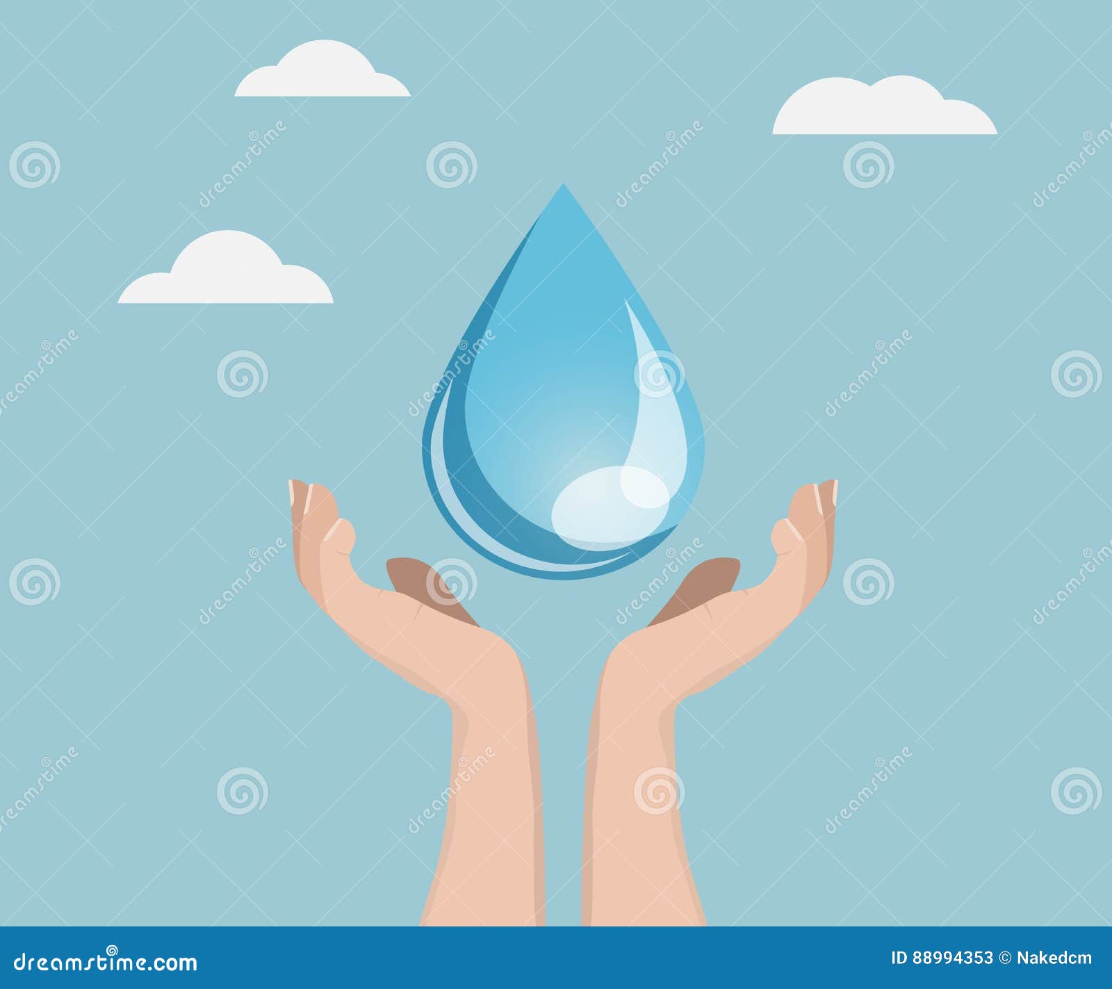 Save Water Concept, Human Hand with Water Drop Background Stock Vector ...
