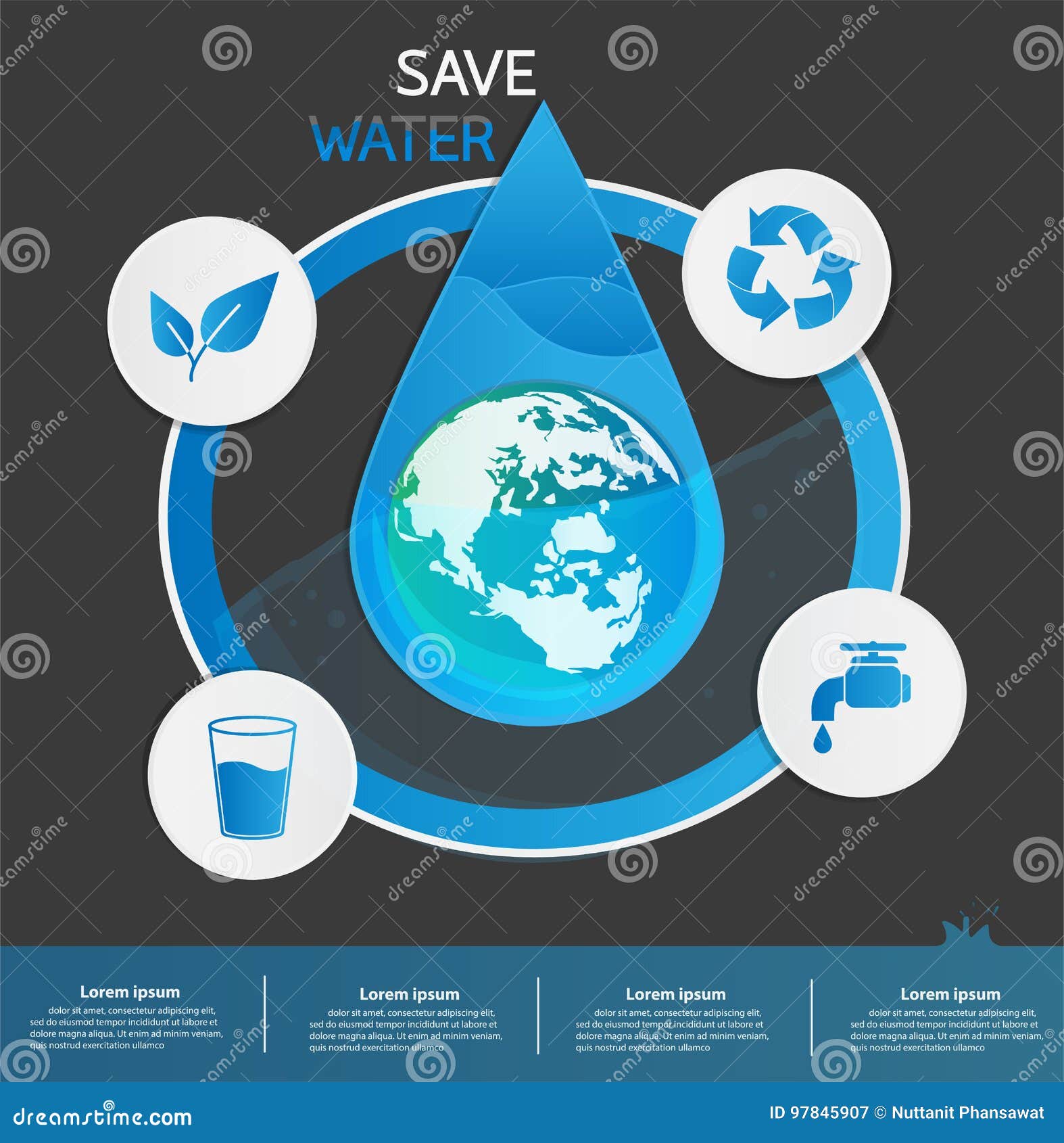 Save Water Info Graphic Design Vector or Background Stock Vector ...