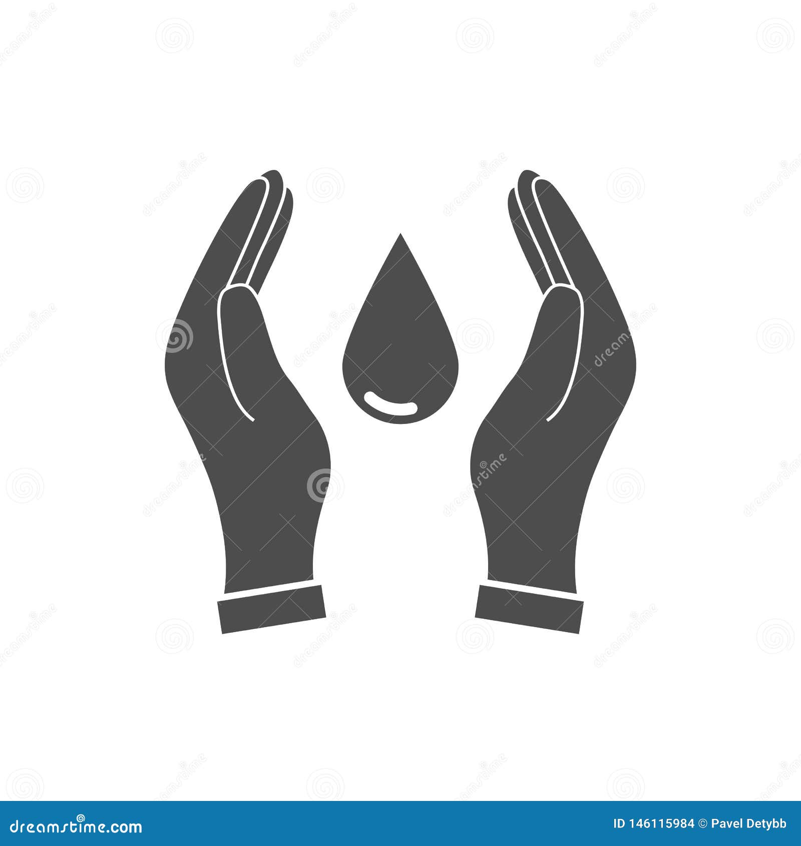 Save Water Sign. Hand Holds Water Drop Icon. Vector Illustration, Flat ...