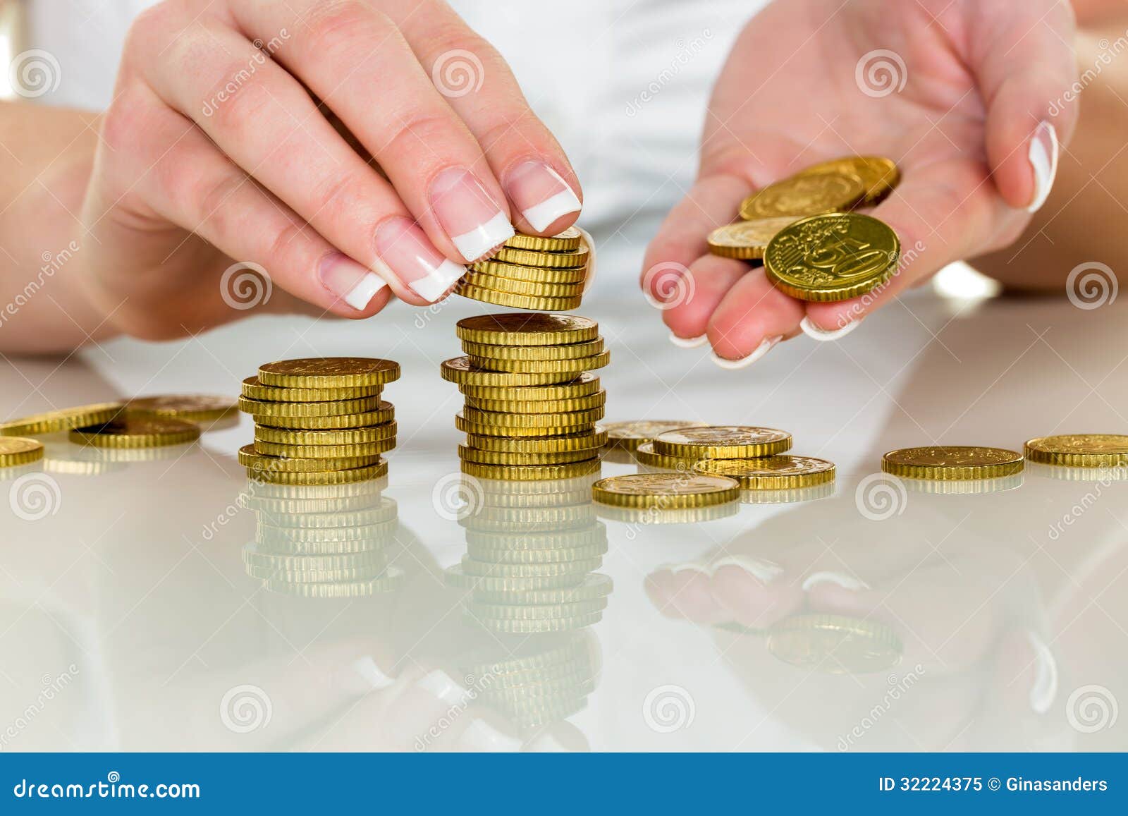 Save Woman with Stack of Coins on Money Stock Image - Image of ...