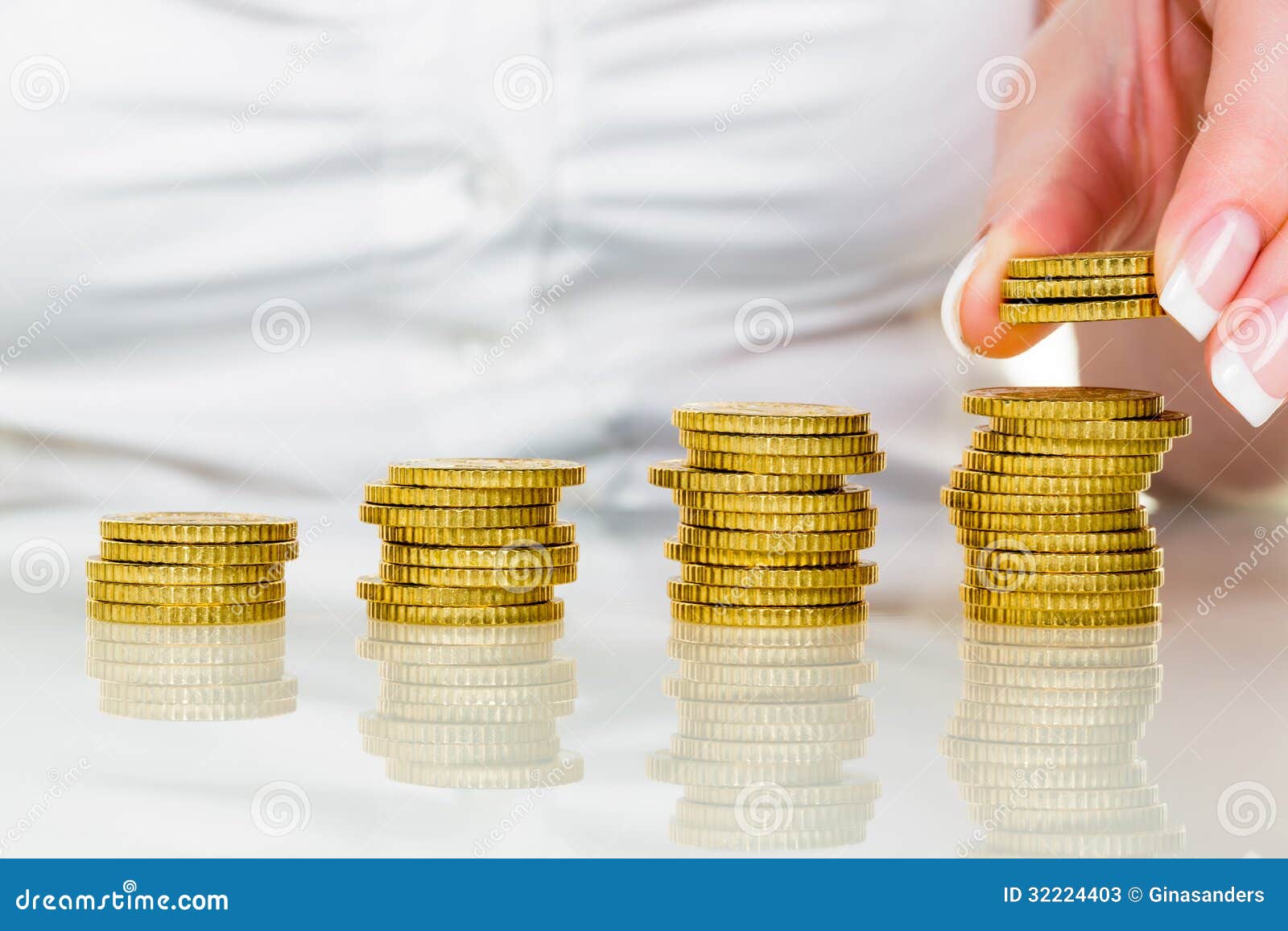 Save Woman with Stack of Coins on Money Stock Image - Image of ...