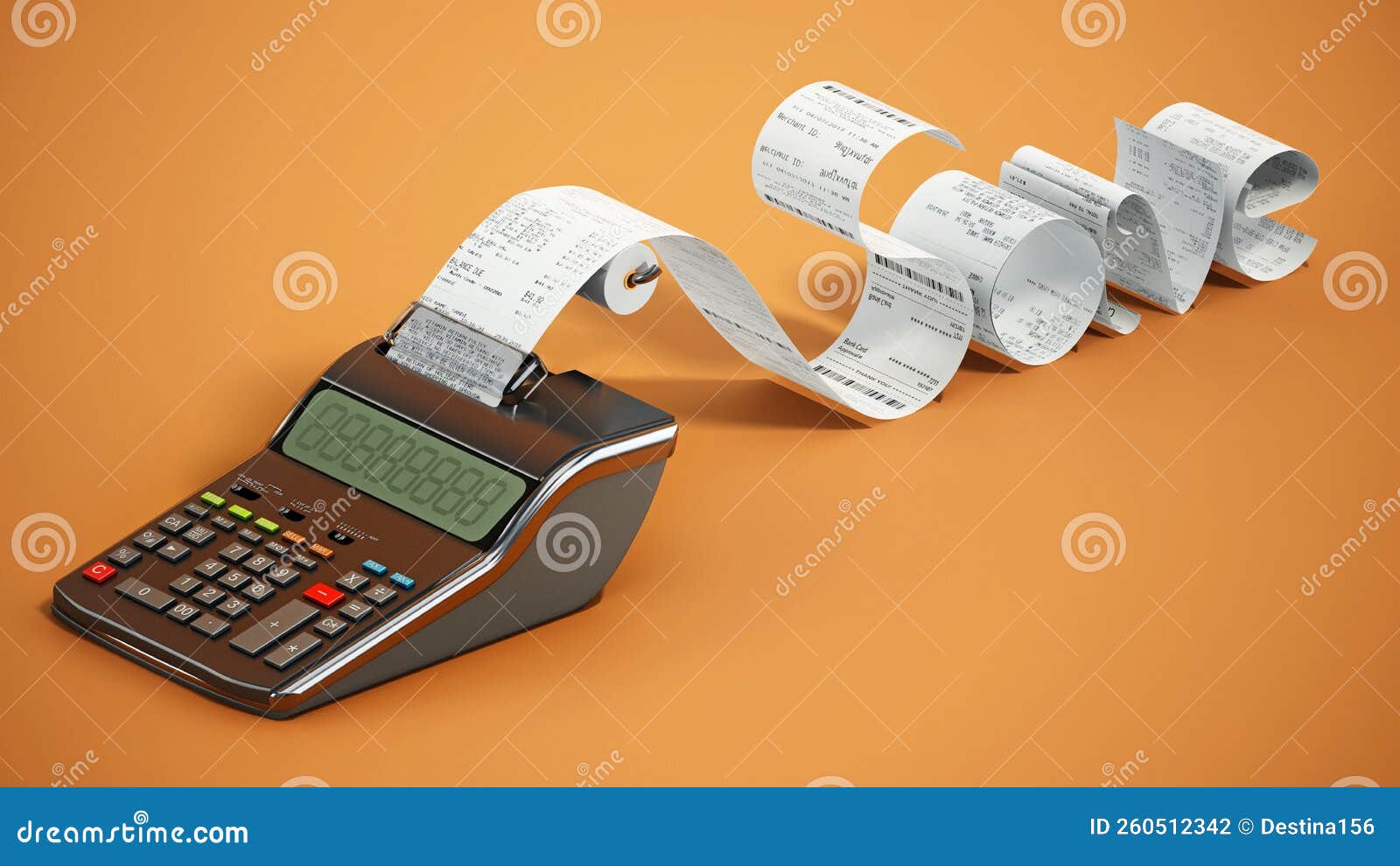 Save Word Forming From Printing Calculator Receipts. 3D Illustration ...
