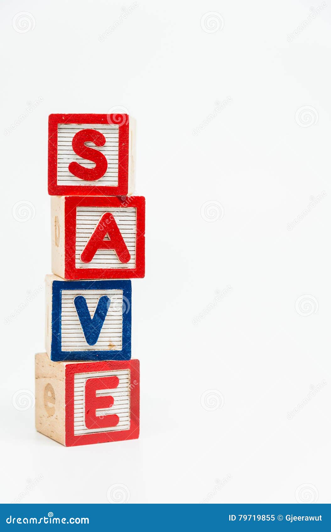 SAVE Word Wooden Block Arrange in Vertical Style on White Background ...