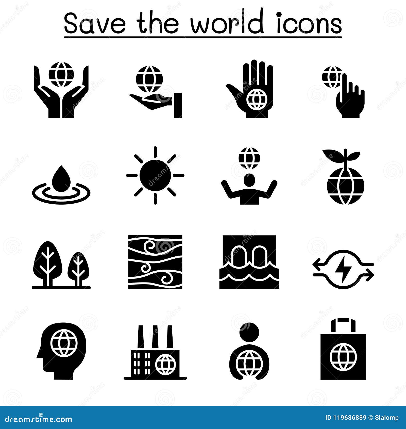 Save the world icon set stock vector. Illustration of element - 119686889