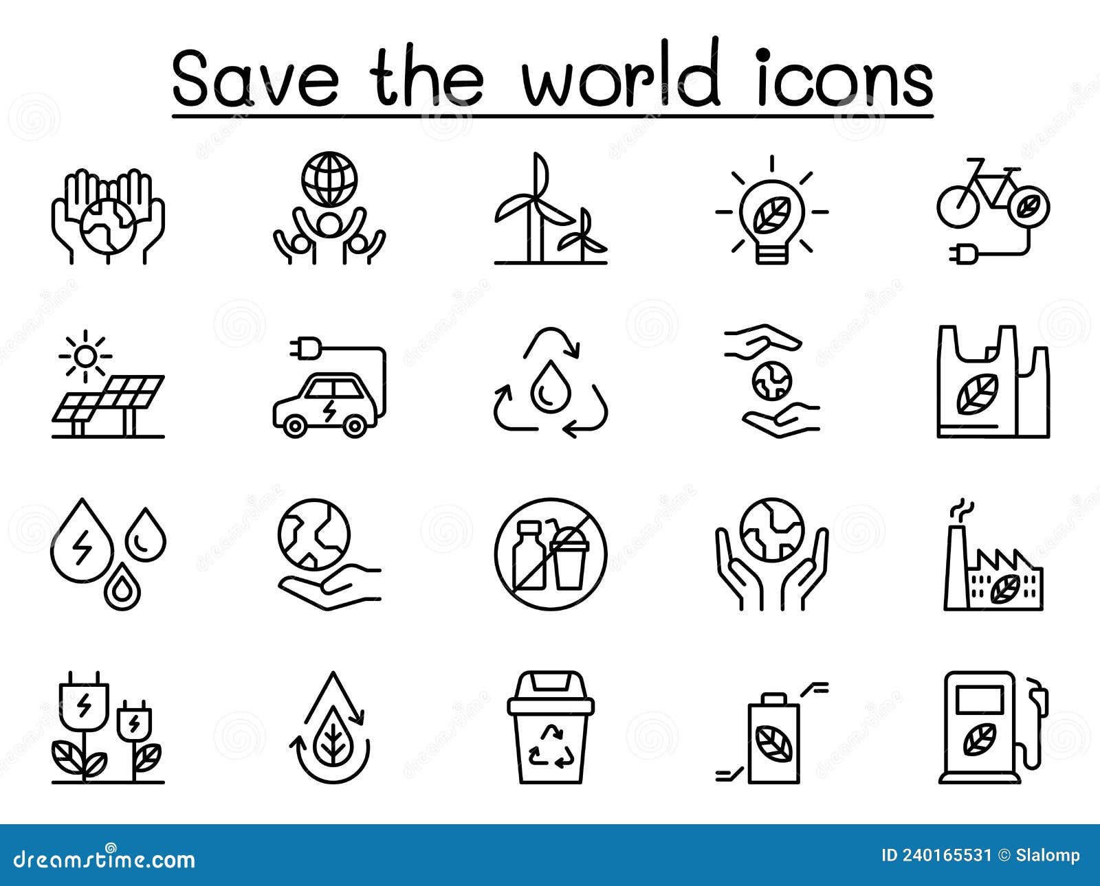 Save the World Icons Set in Thin Line Style Vector Illustration Graphic ...