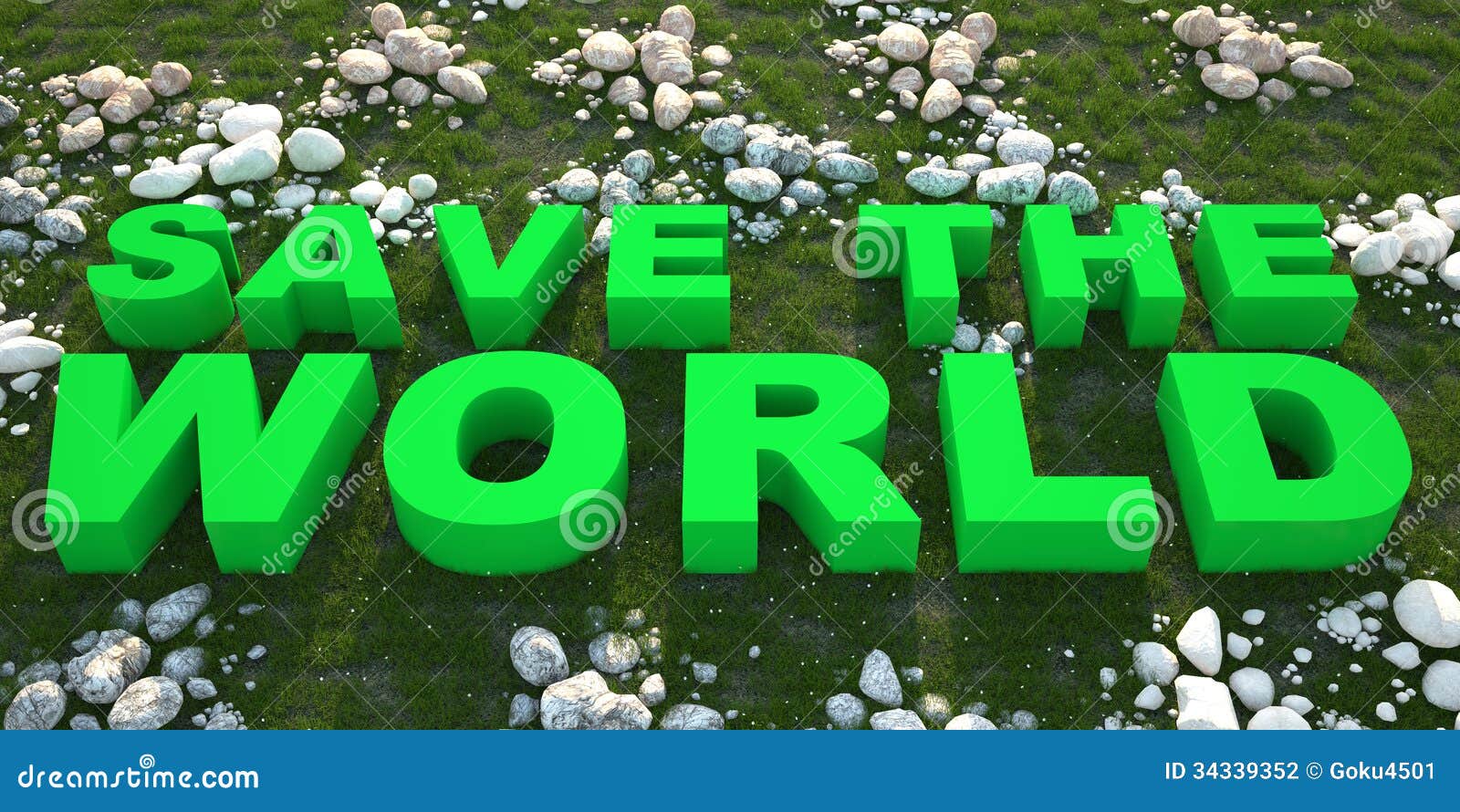 Save the World Text on Green Grass Stock Photo - Image of stone ...