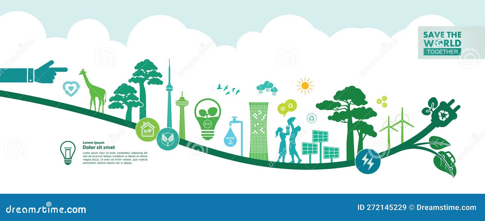 Save the World Together Green Ecology Vector Illustration. Stock Vector ...