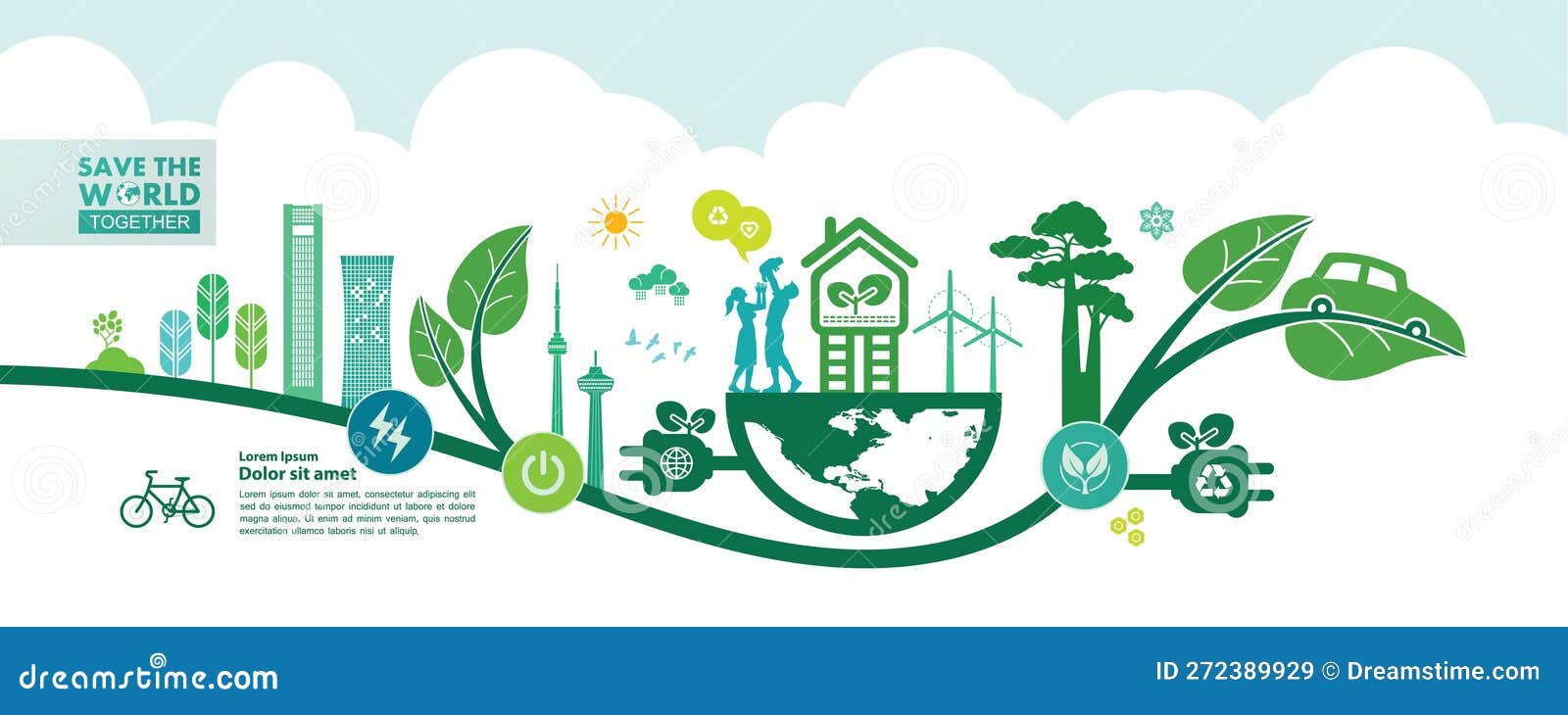 Save the World Together Green Ecology Vector Illustration. Stock Vector ...
