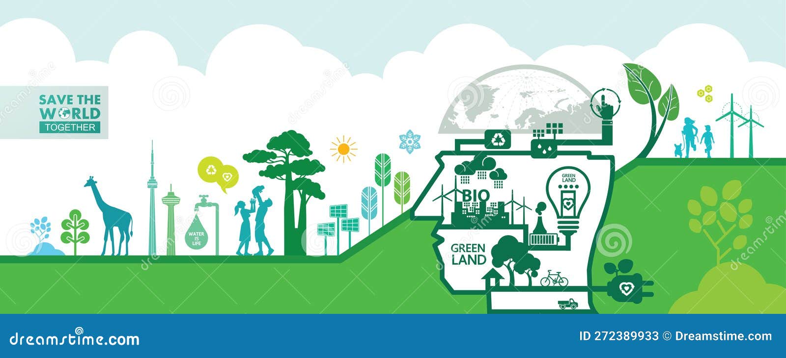 Save the World Together Green Ecology Vector Illustration. Stock Vector - Illustration of nature ...