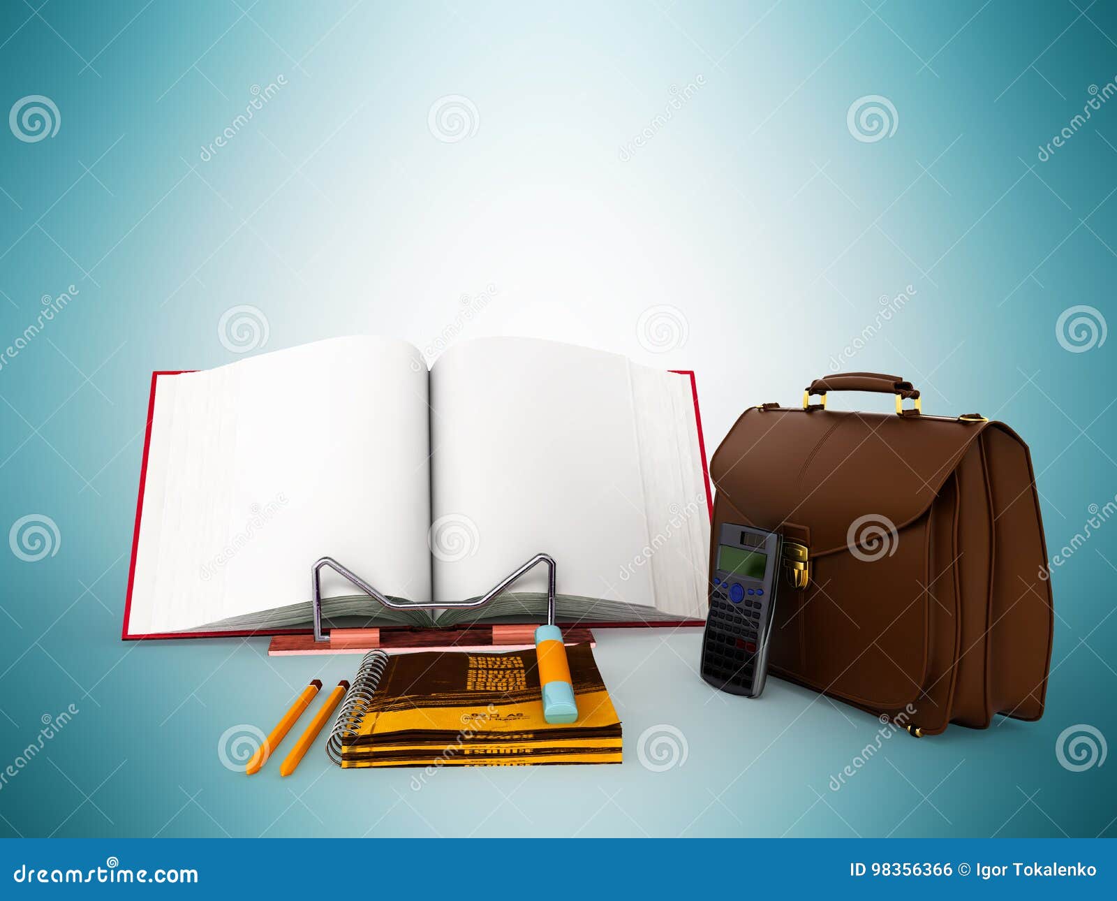 Saving Budget Briefcase Calculator 3d Render on Blue Background Stock ...