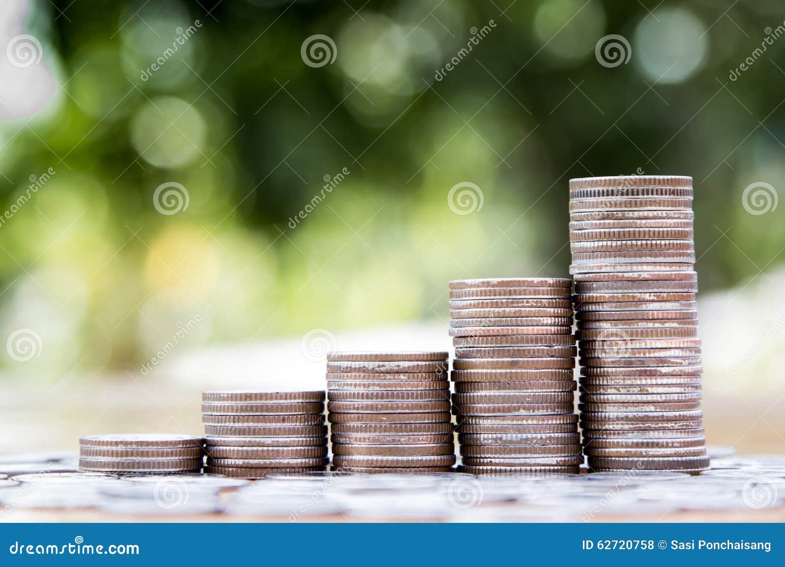 Saving and Business Concept, Money Coin Stack Growing Graph Stock Photo ...