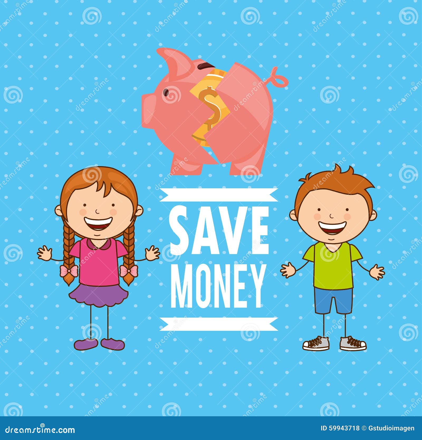 Saving children stock vector. Illustration of piggy, happy - 59943718