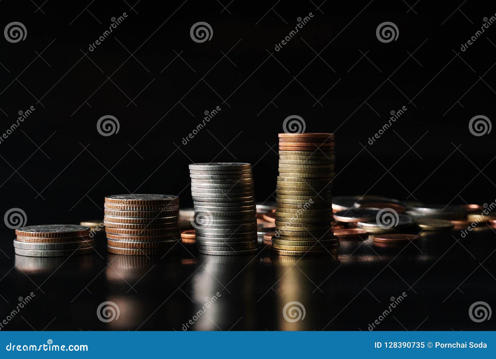 Saving Coin Stack on Black Background, Money Saving Concept Stock Image ...