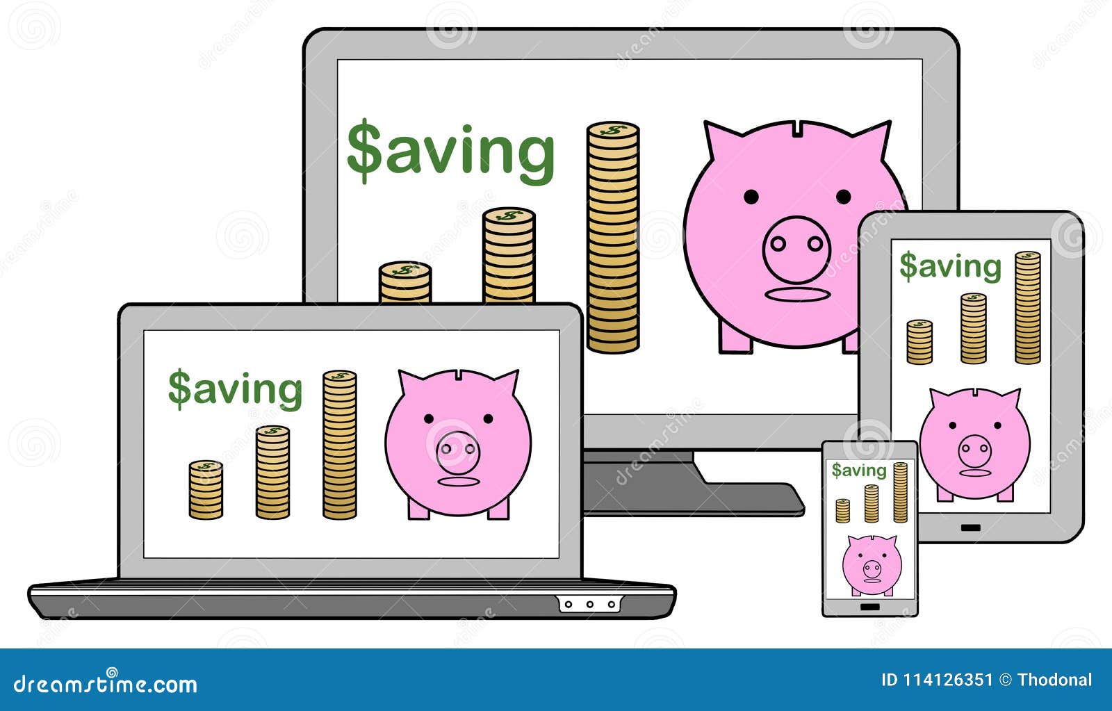 Saving Concept on Different Devices Stock Illustration - Illustration ...