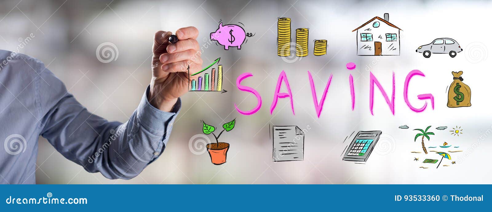 Saving Concept Drawn by a Man Stock Photo - Image of house, money: 93533360