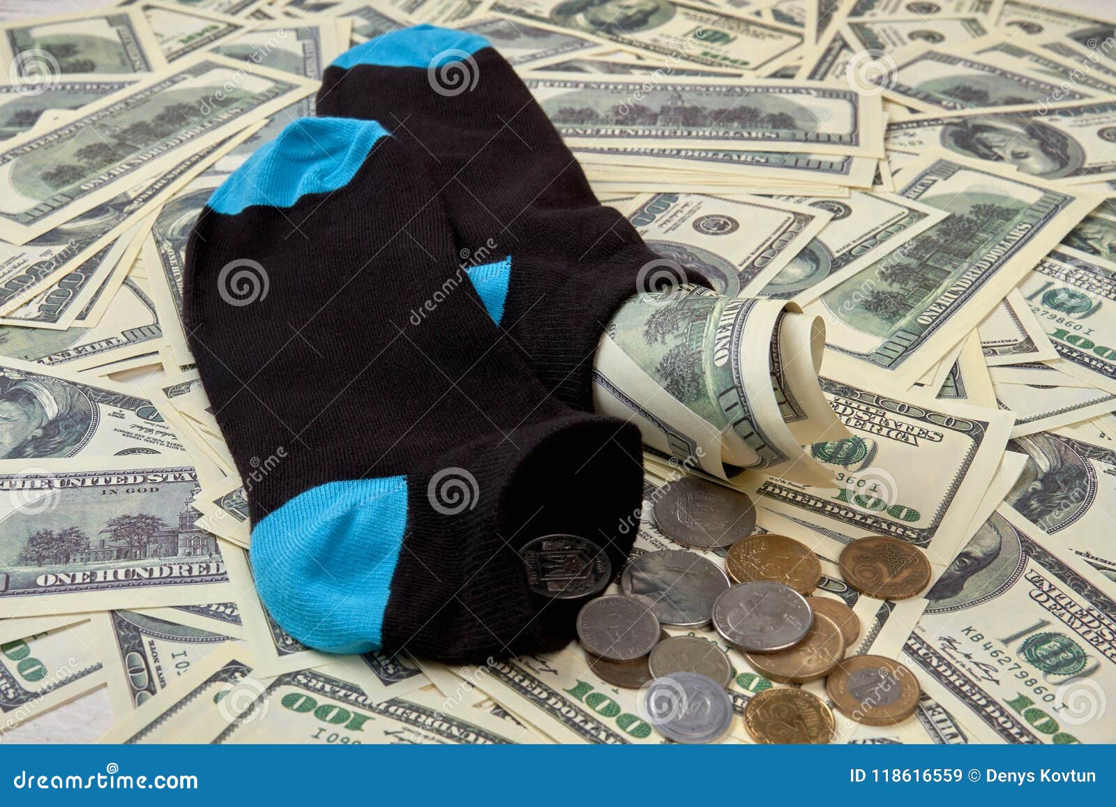 Saving Dollars Money in Socks. Stock Image - Image of inflation ...