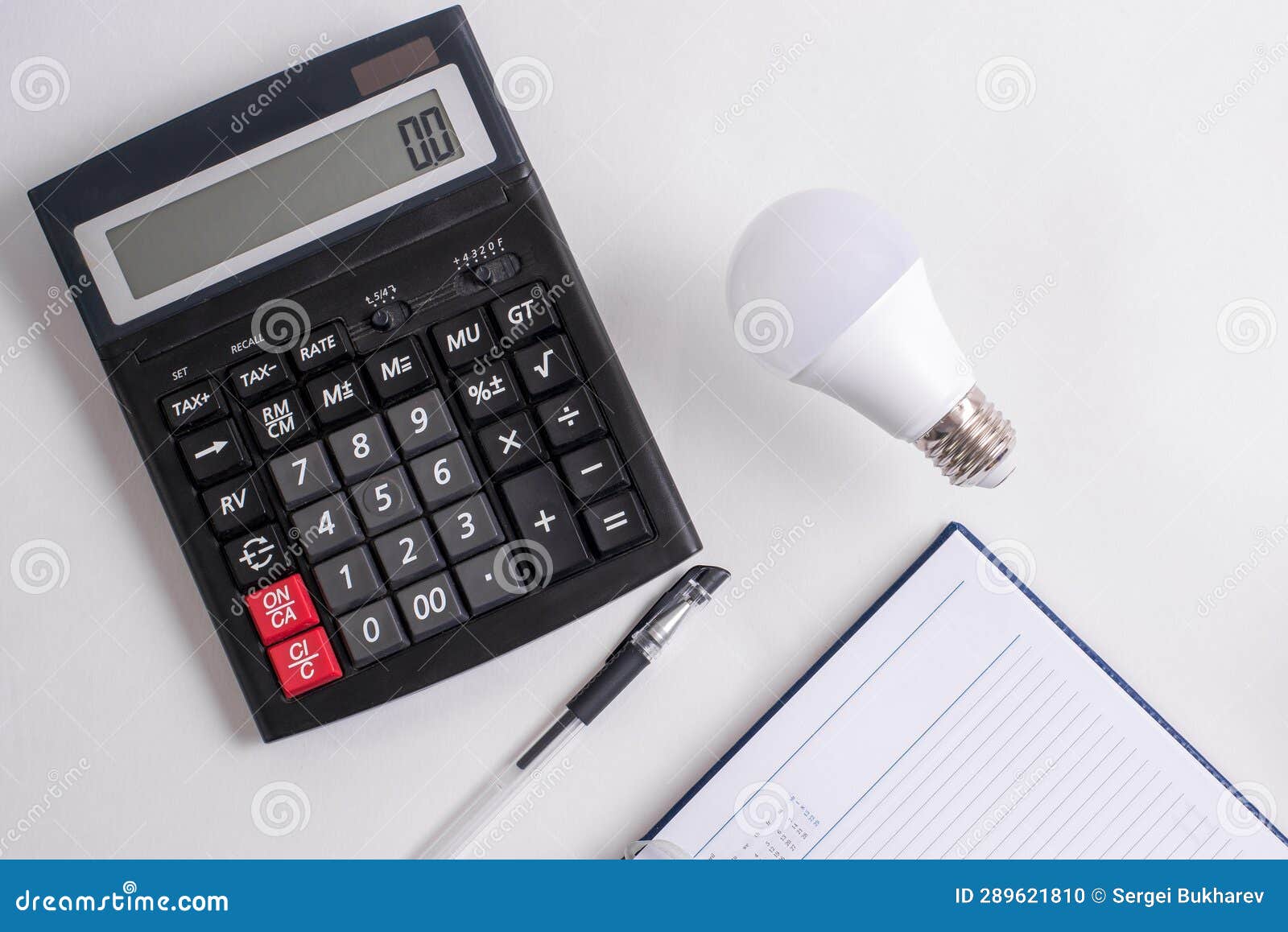 Saving Electricity. on a White Background is a Calculator Light Bulb ...