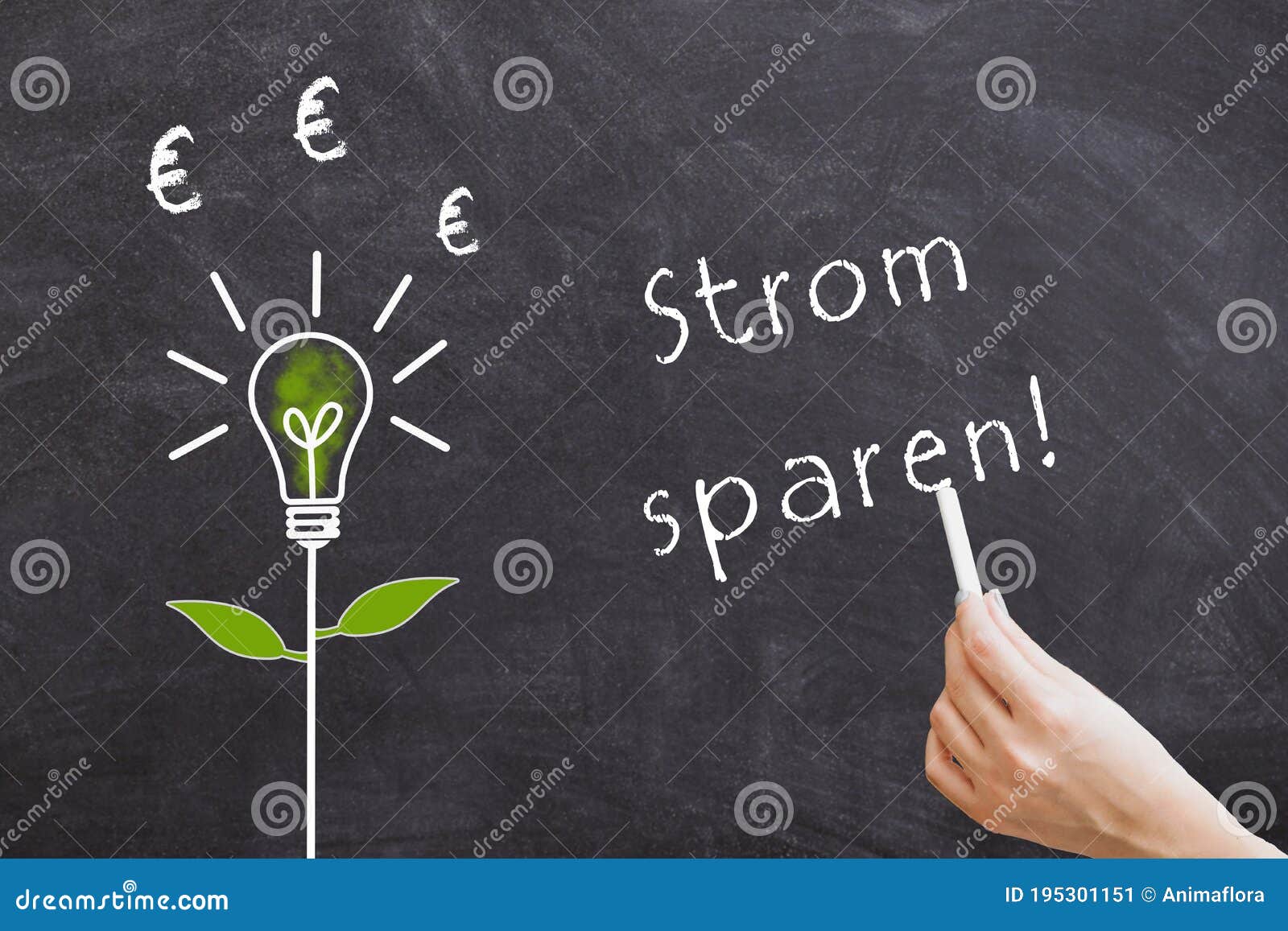 Saving Electricity Word on a Blackboard in German Stock Image - Image ...