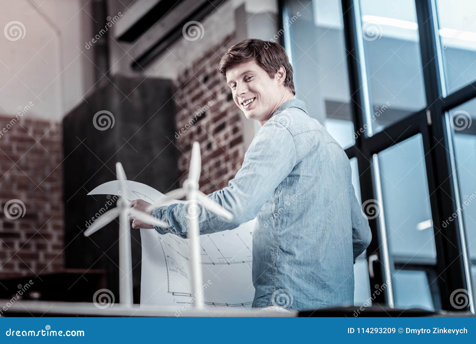 Glad Male Engineer Evaluating His Model Stock Image - Image of career ...