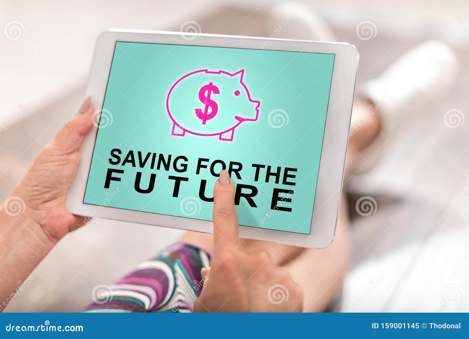 Saving for the Future Concept on a Tablet Stock Image - Image of hand ...