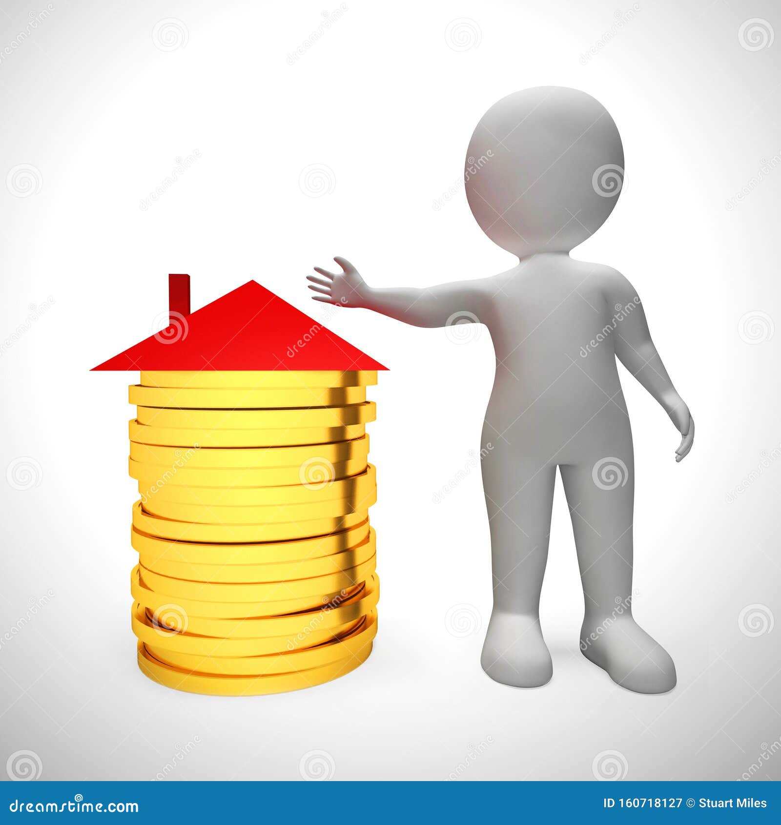 Saving for a House Icon Depicted by a Stack of Coins - 3d Illustration ...