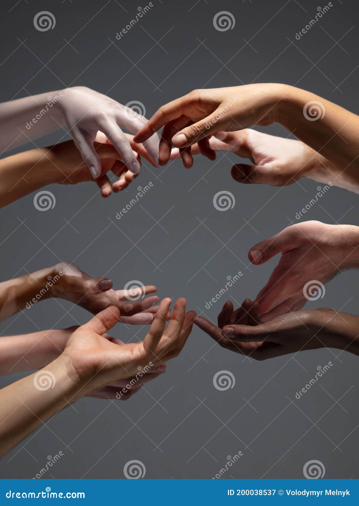 Hands of Different People in Touch Isolated on Grey Studio Background ...