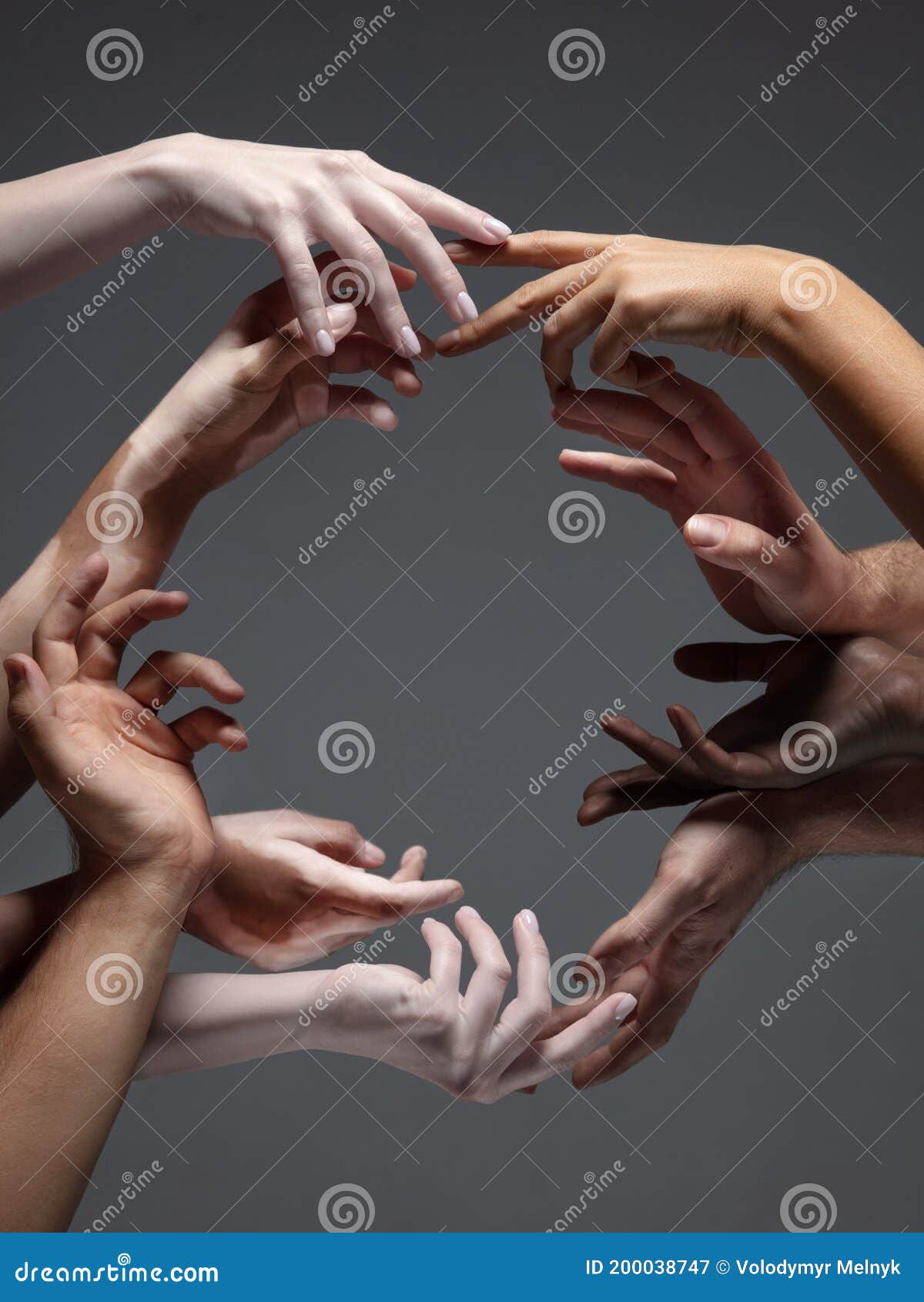 Hands of Different People in Touch Isolated on Grey Studio Background ...