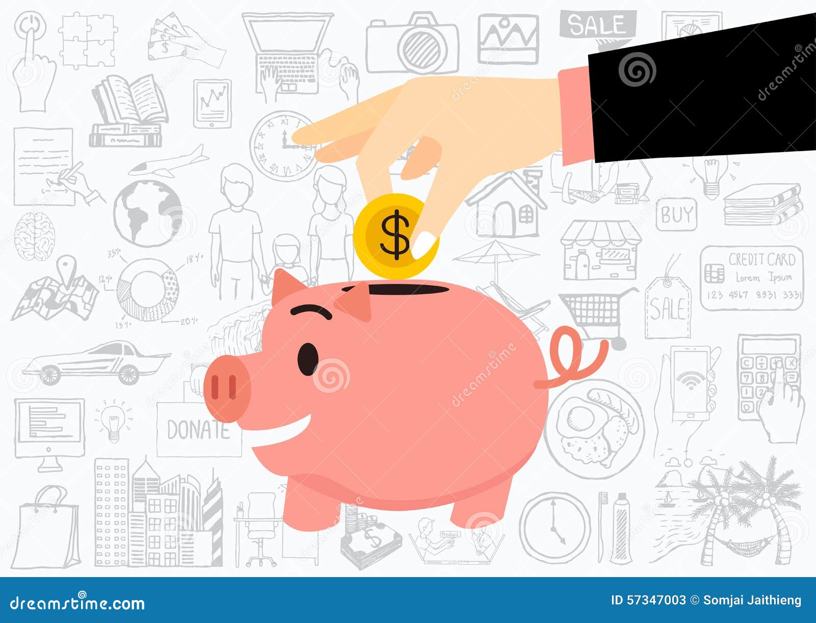 Saving Money For All Expenses In The Future. Doodles Background Cartoon ...