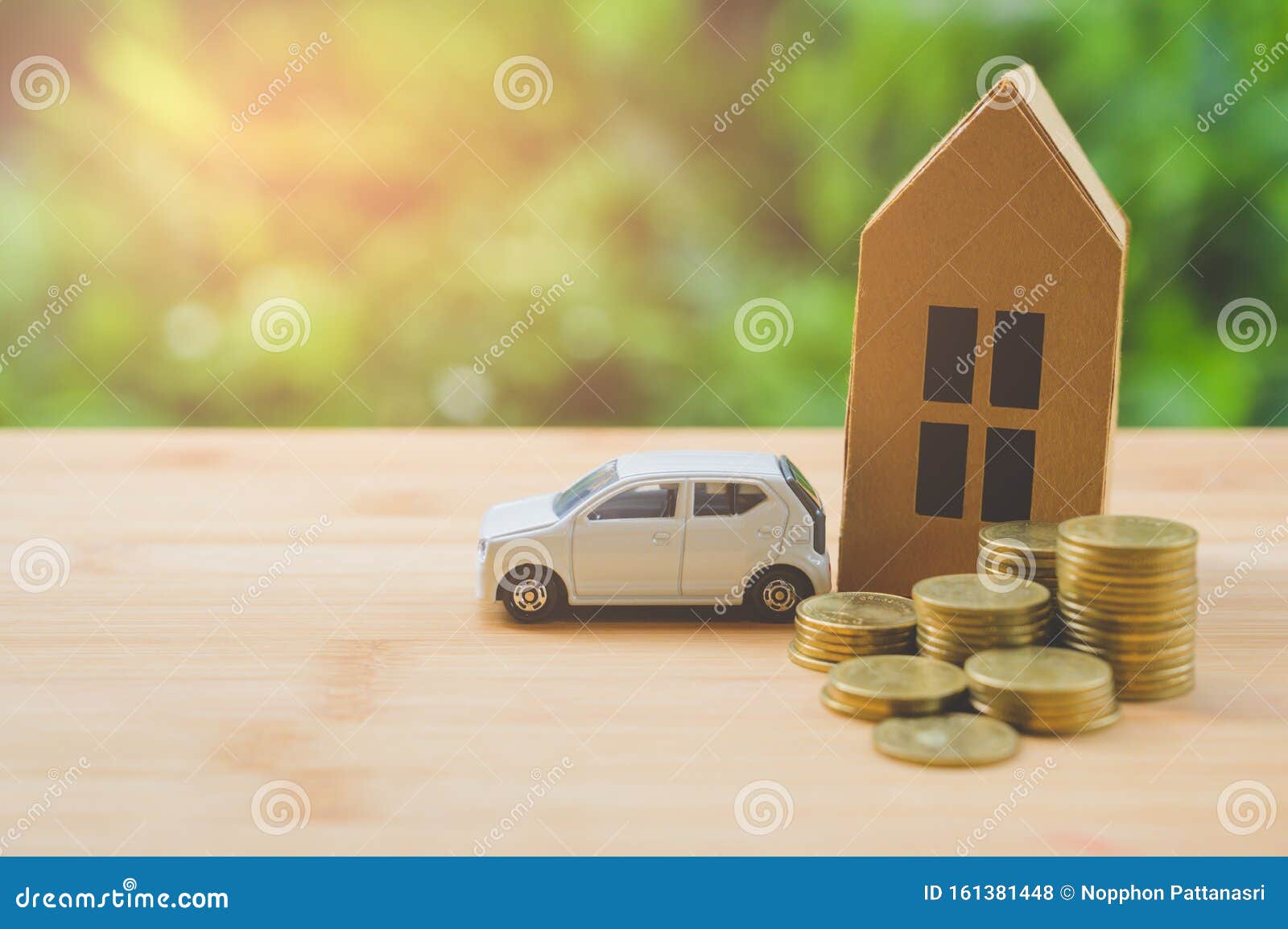Saving Money Concept. Buy Car, House, Stack of Coins Stock Photo ...