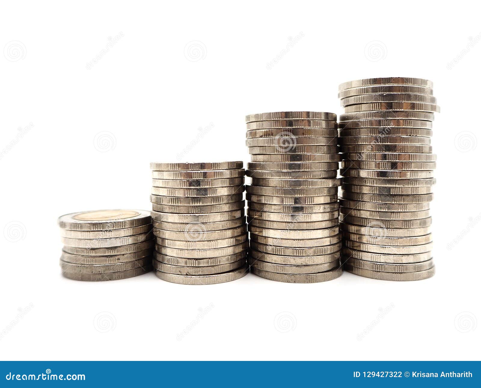 Saving Money Concept with Money Coin Stack Isolated on White Background ...