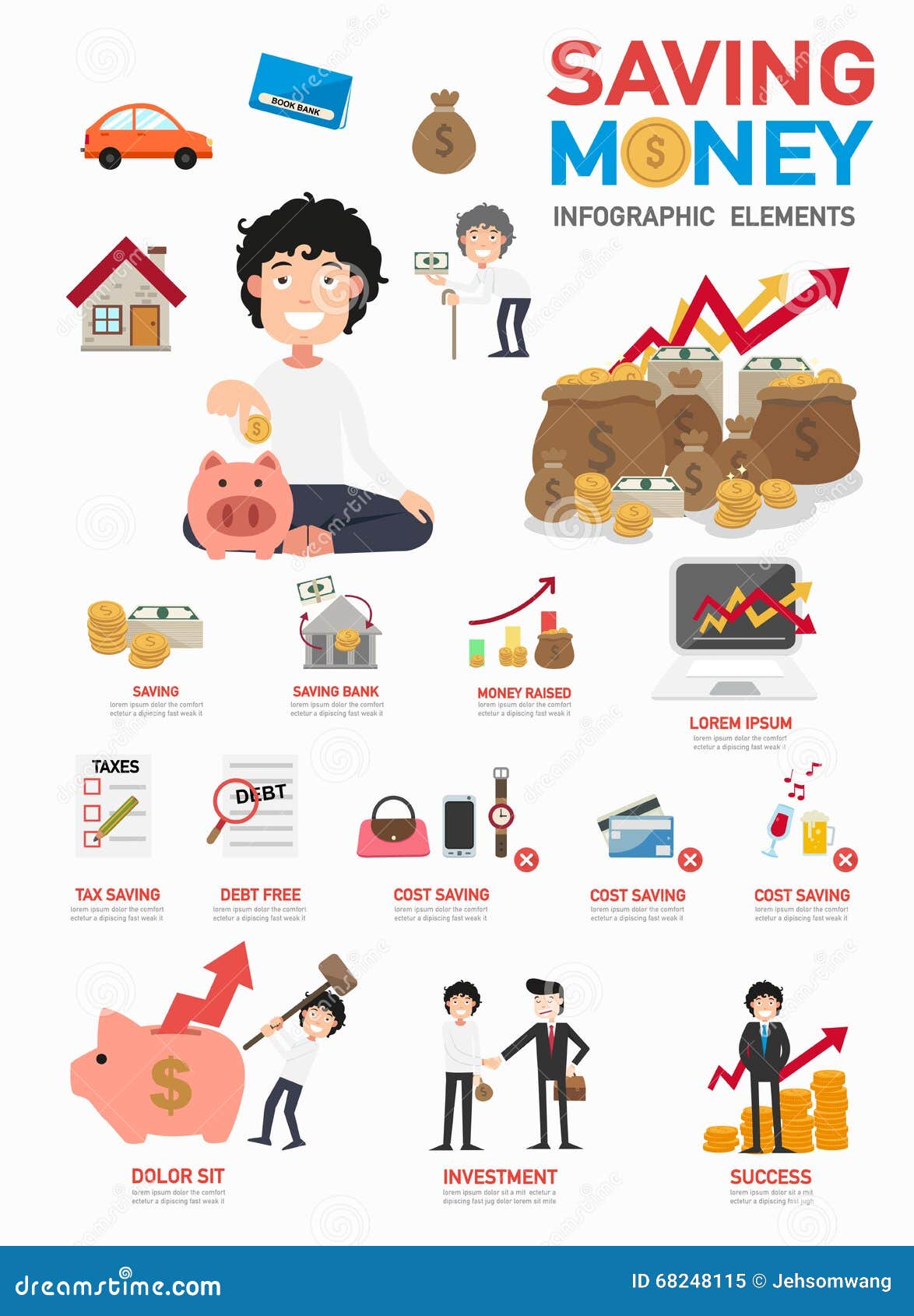 Saving Money Infographics Vector Stock Vector - Illustration of charts ...