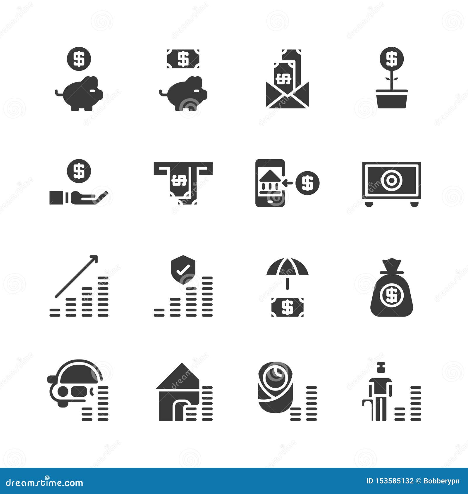 Saving Money and Investment Icon Set.Vector Illustration Stock Vector ...
