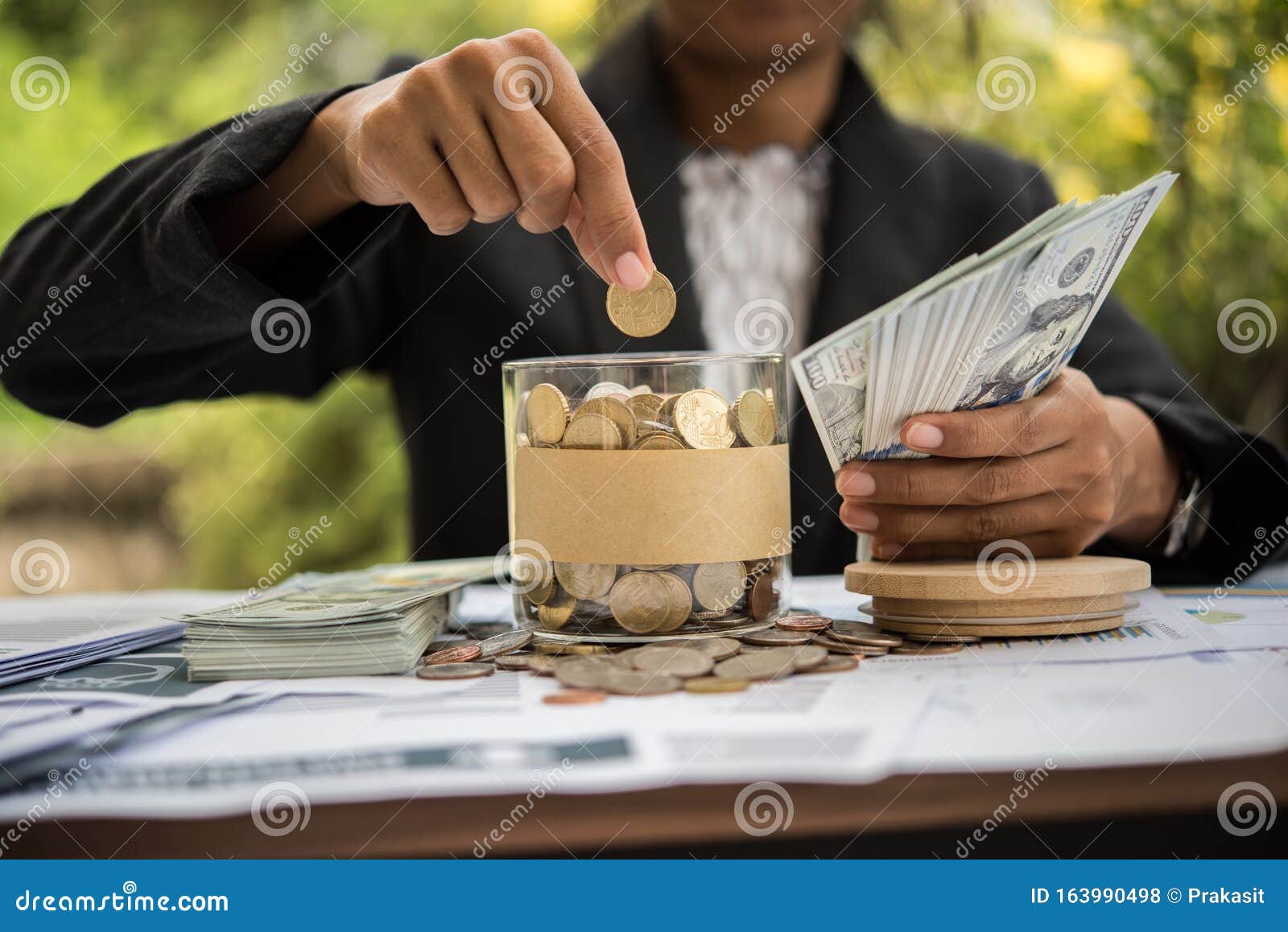 Saving Money Putting Coins into Stock Photo - Image of stack, cash ...