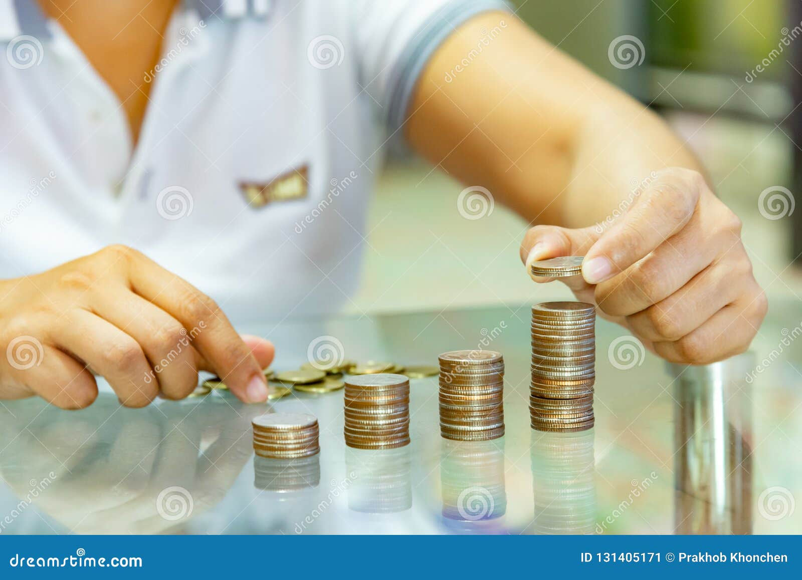 Increasing Columns Of Coins, Looks Like As Growth Chart, Step Of Stacks ...