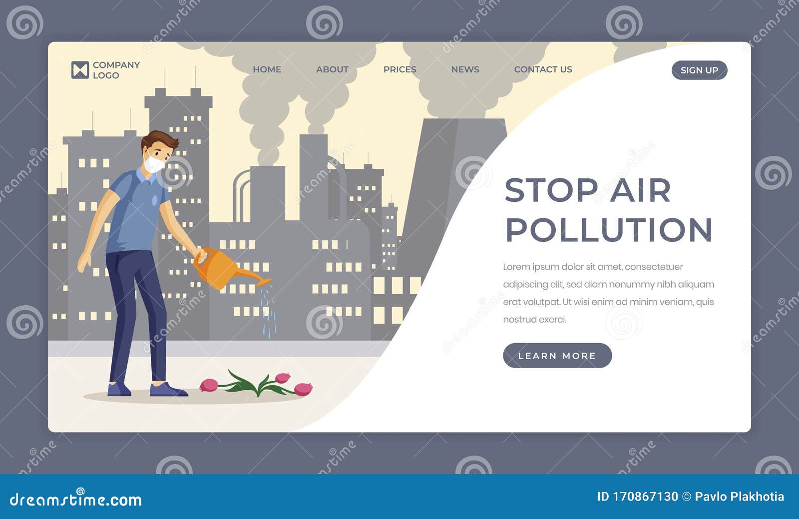 Saving Nature Flat Landing Page Template. Stop Air Pollution, Decrease ...