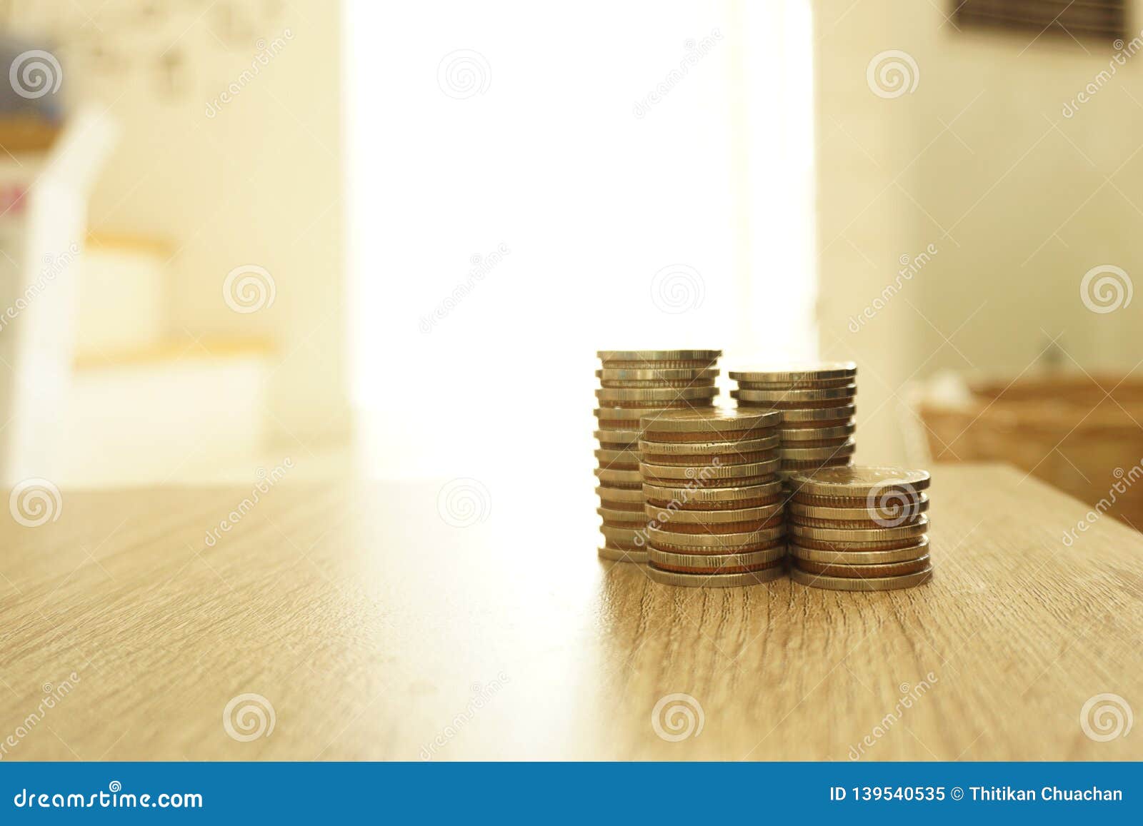Saving Stack Coins Money Concept on Desktop Desk in Hipster Office,copy ...