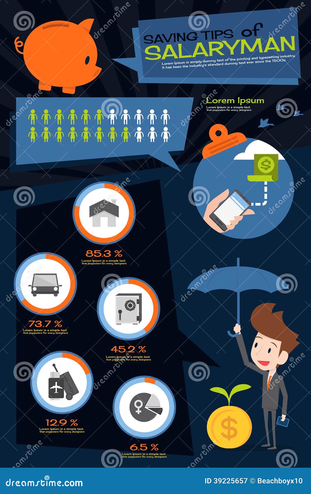 Saving Tips Infographics Design Stock Vector - Illustration of happy ...