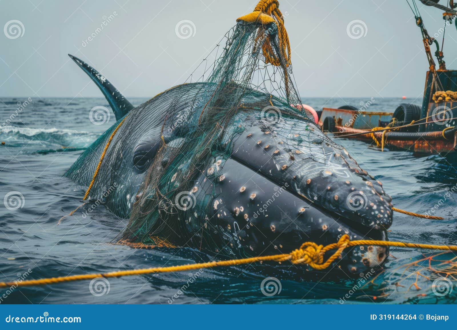 Saving a Big Whale from a Net, Rescue Mission Stock Illustration ...