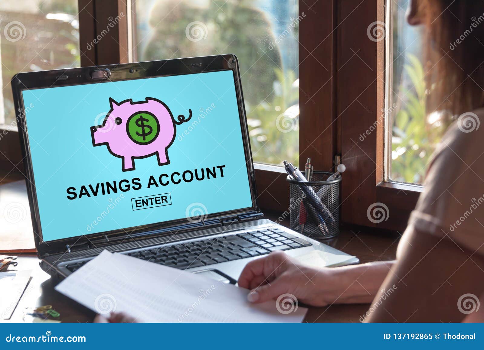 Savings Account Concept on a Laptop Screen Stock Image - Image of ...