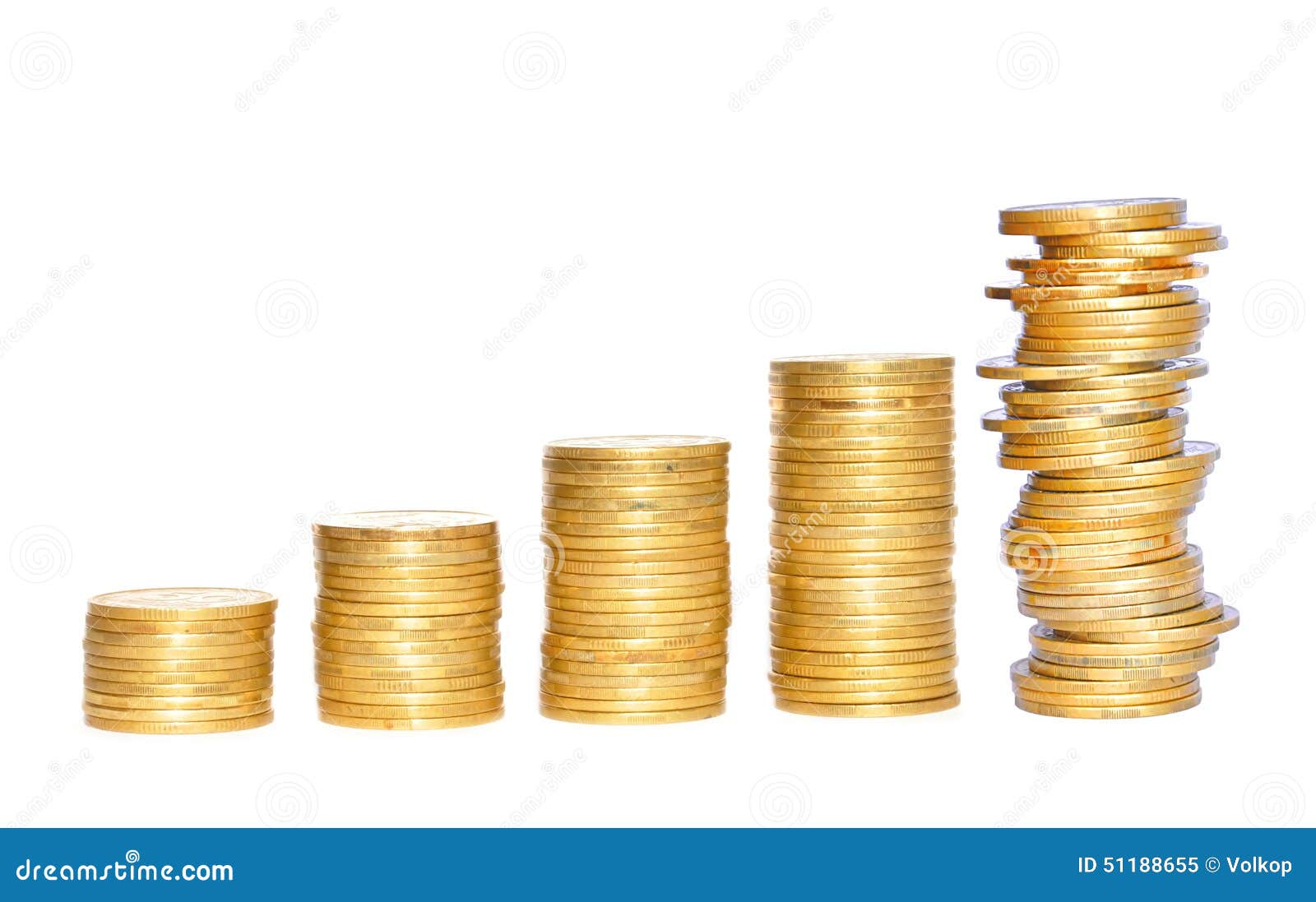 Savings, Increasing Columns of Gold Coins Isolated Stock Image - Image ...