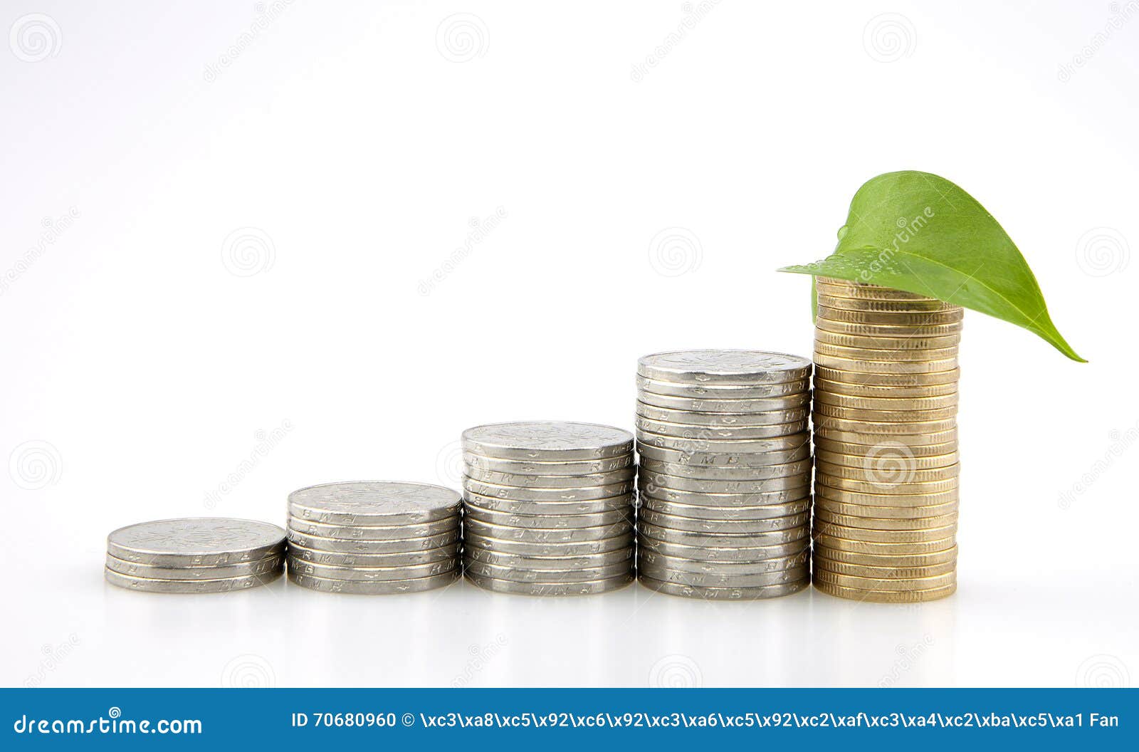 Savings, Increasing Stack of Coins and Leaf Stock Photo - Image of ...