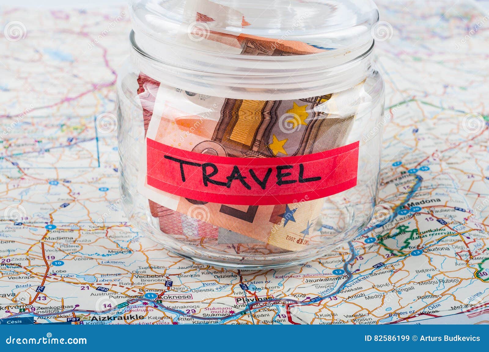 Savings Jar for Travel on a Map Stock Image - Image of adventures, idea ...