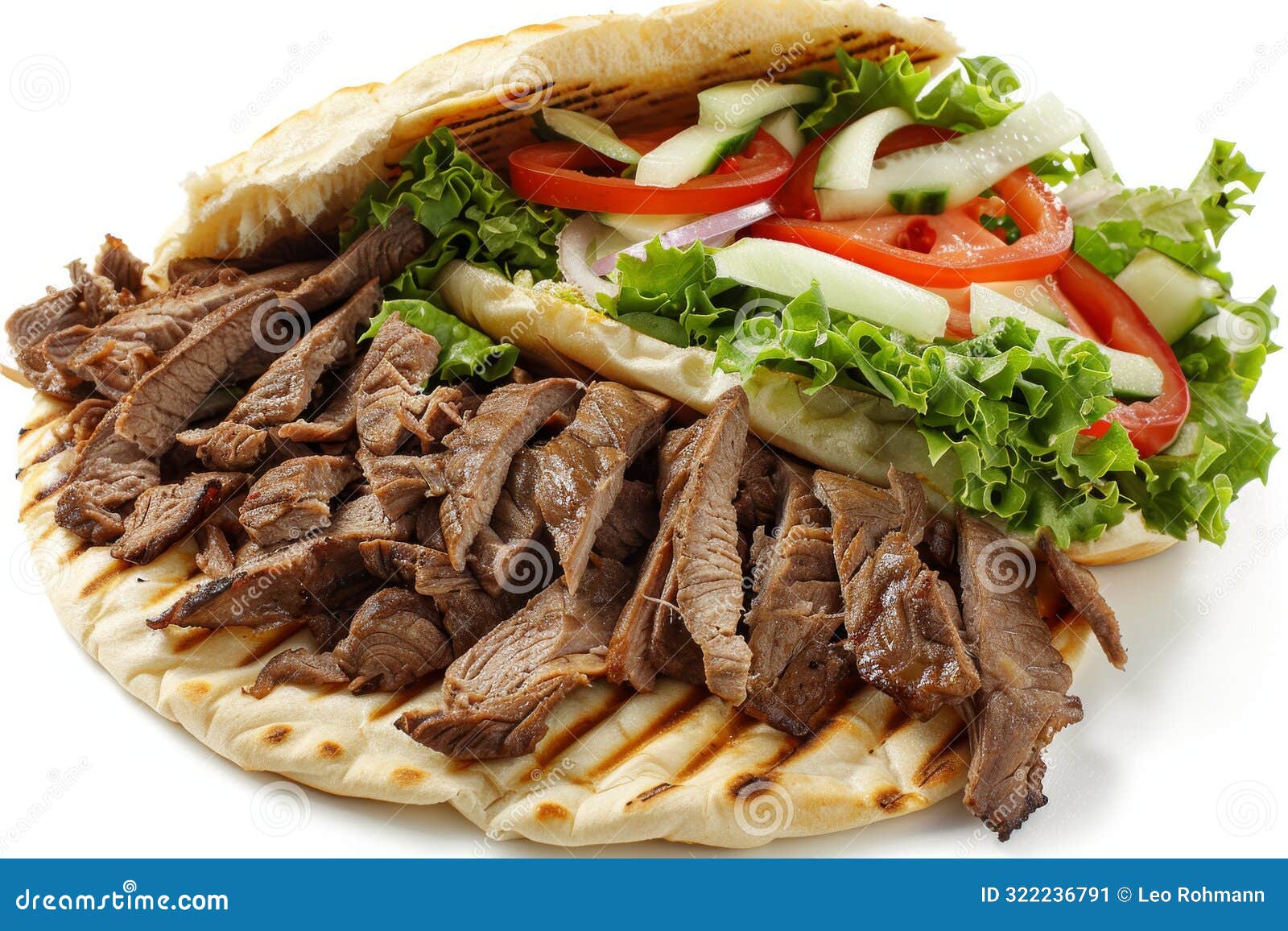 Savory Beef Gyro Wrap with Fresh Veggies on Flatbread Stock ...