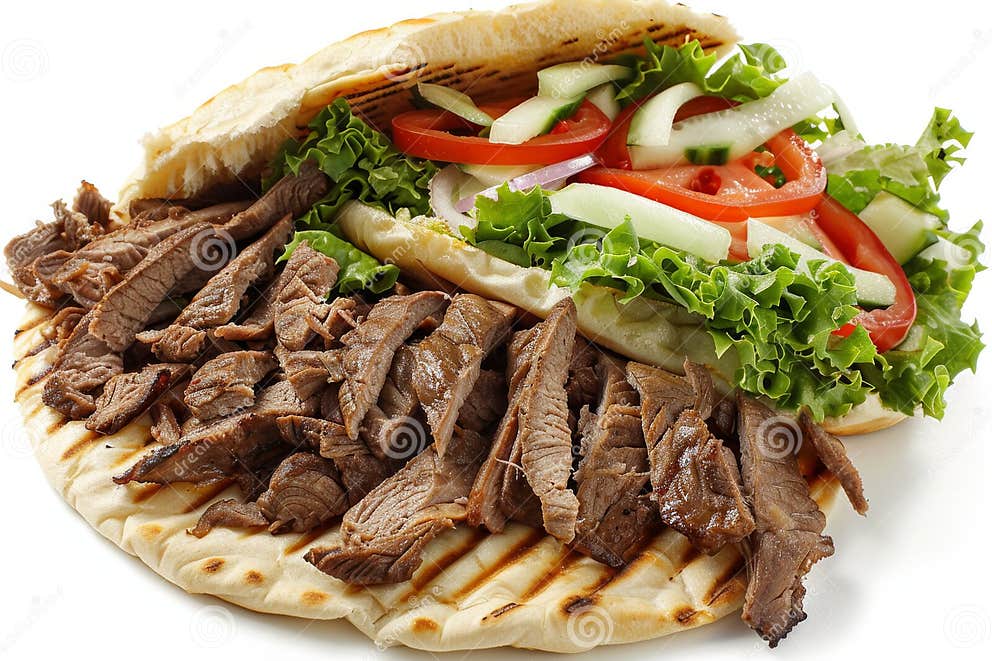 Savory Beef Gyro Wrap with Fresh Veggies on Flatbread Stock ...