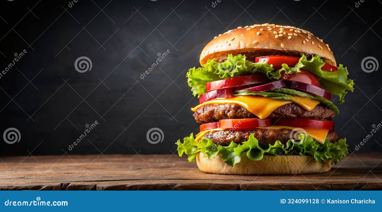 Savory Cheeseburger Stack Layers of Flavor on a Dark Background AI ...
