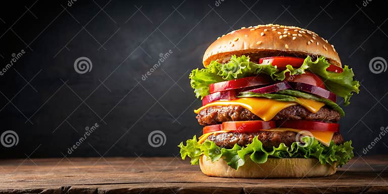 Savory Cheeseburger Stack Layers of Flavor on a Dark Background AI ...