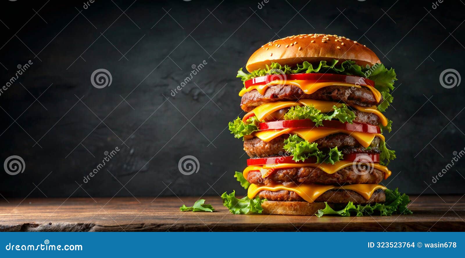 Savory Cheeseburger Stack Layers of Flavor on a Dark Background ...