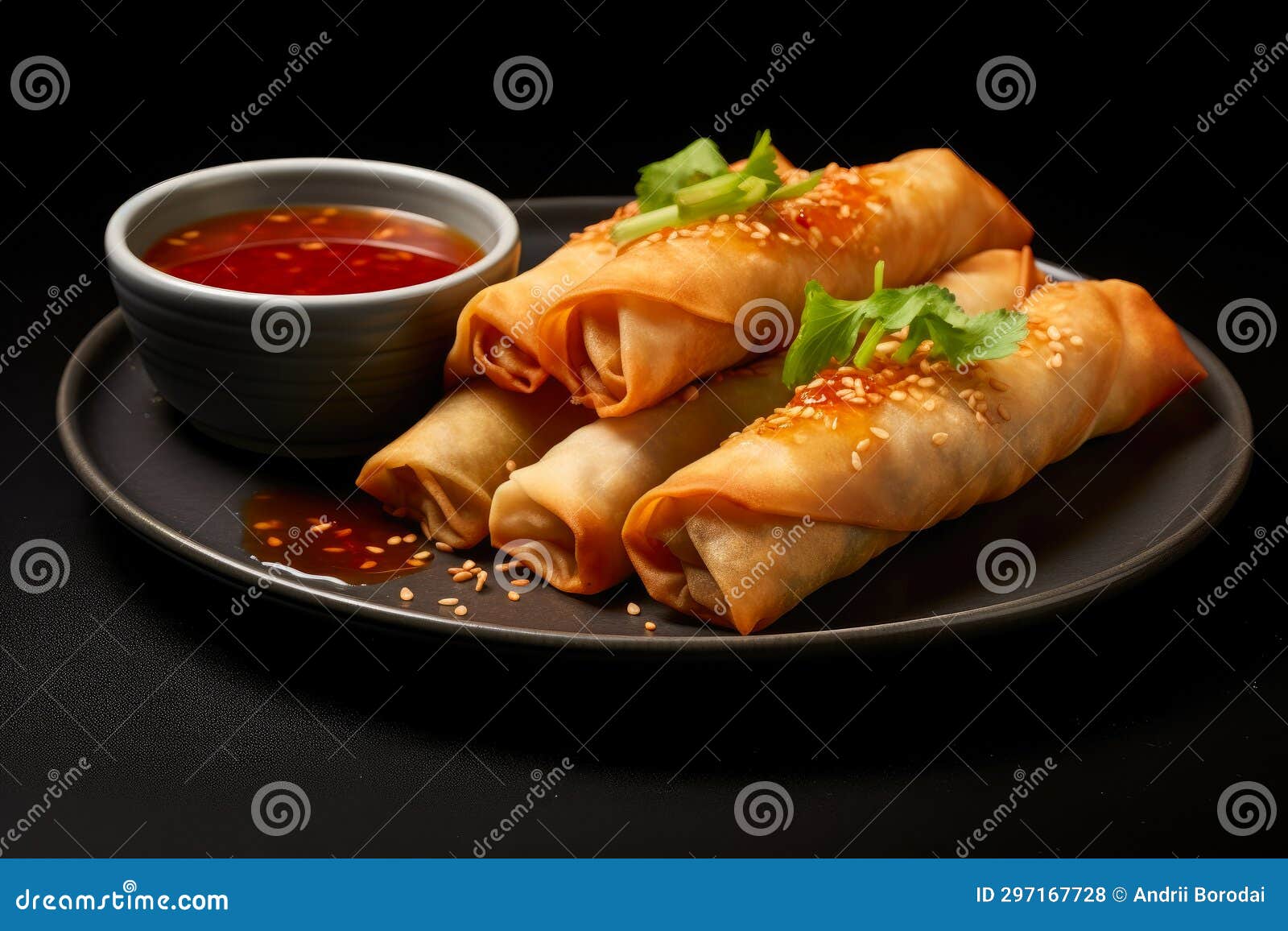 Savory Chicken Spring Rolls Platter. Stock Illustration - Illustration ...